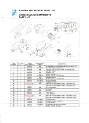 Spec Sheets (Evans Tempcon) Replacement Part Diagrams