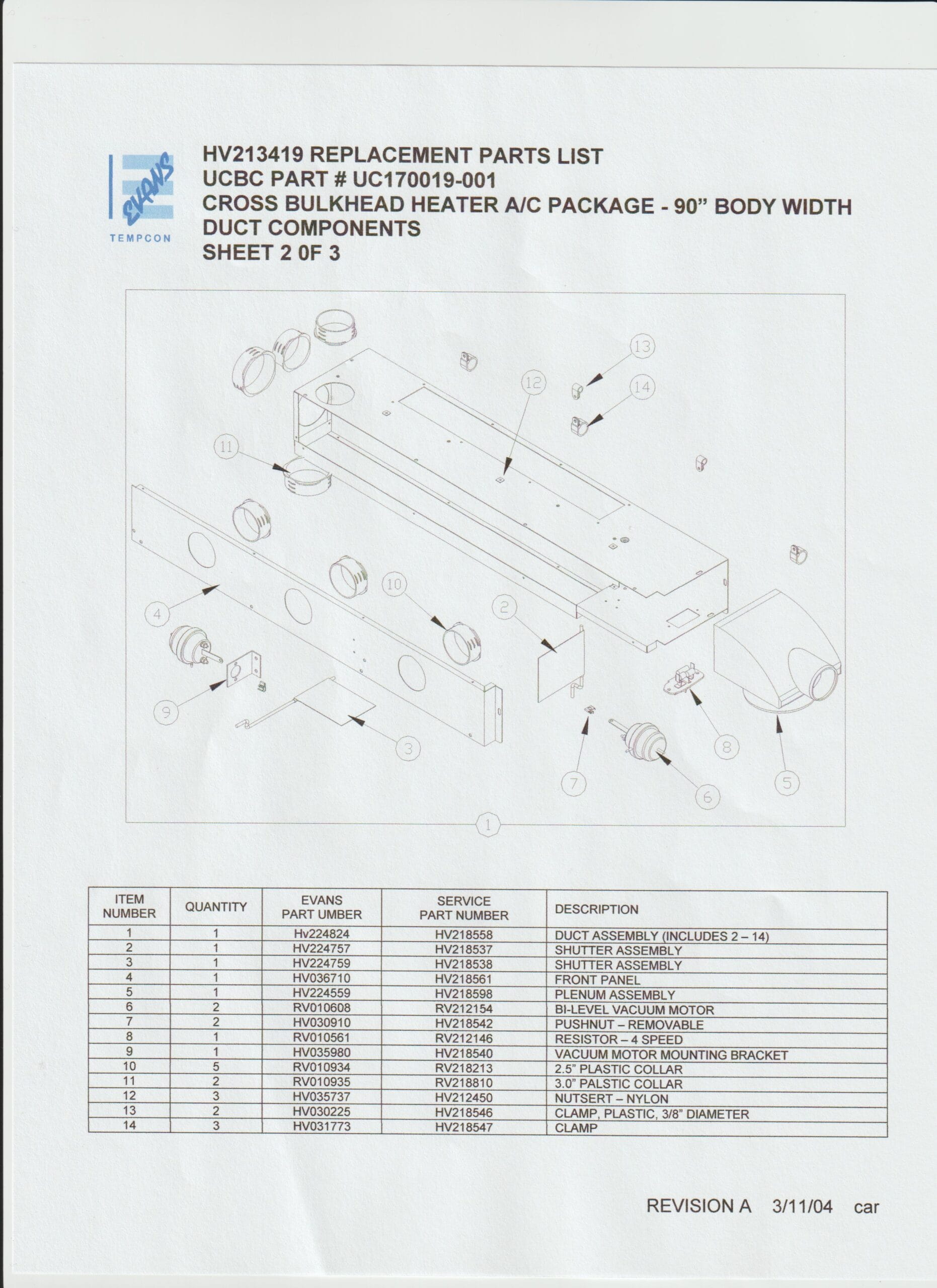 Evans Spec Sheets HV213419 - Comfort Air GR LLC RV HVAC Parts