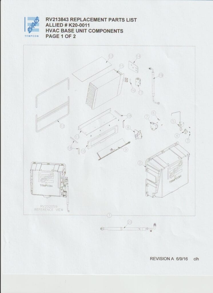 Spec Sheets (Evans Tempcon) Replacement Part Diagrams