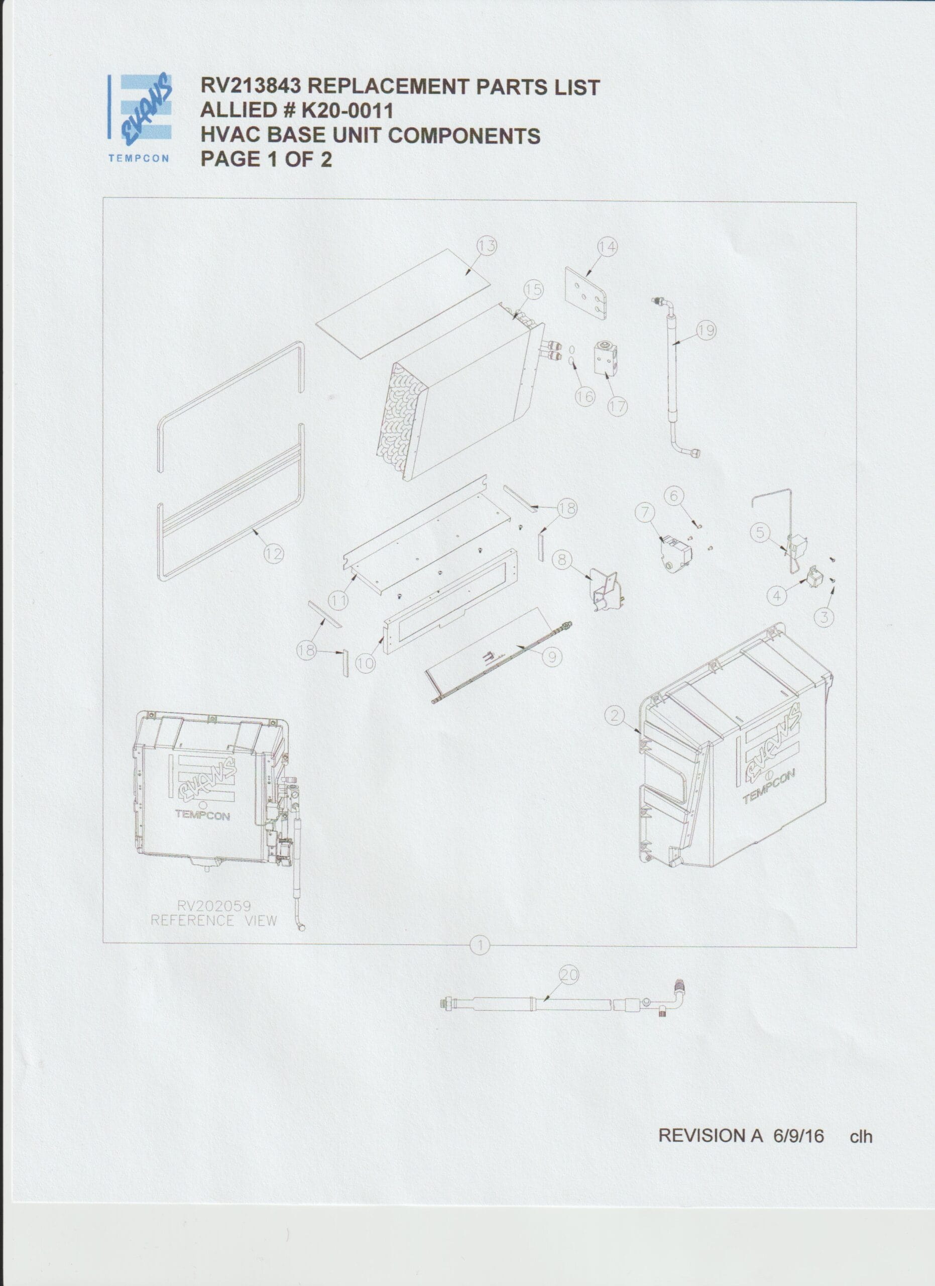 Evans RV213843 Spec Sheets - Comfort Air GR LLC RV HVAC Parts