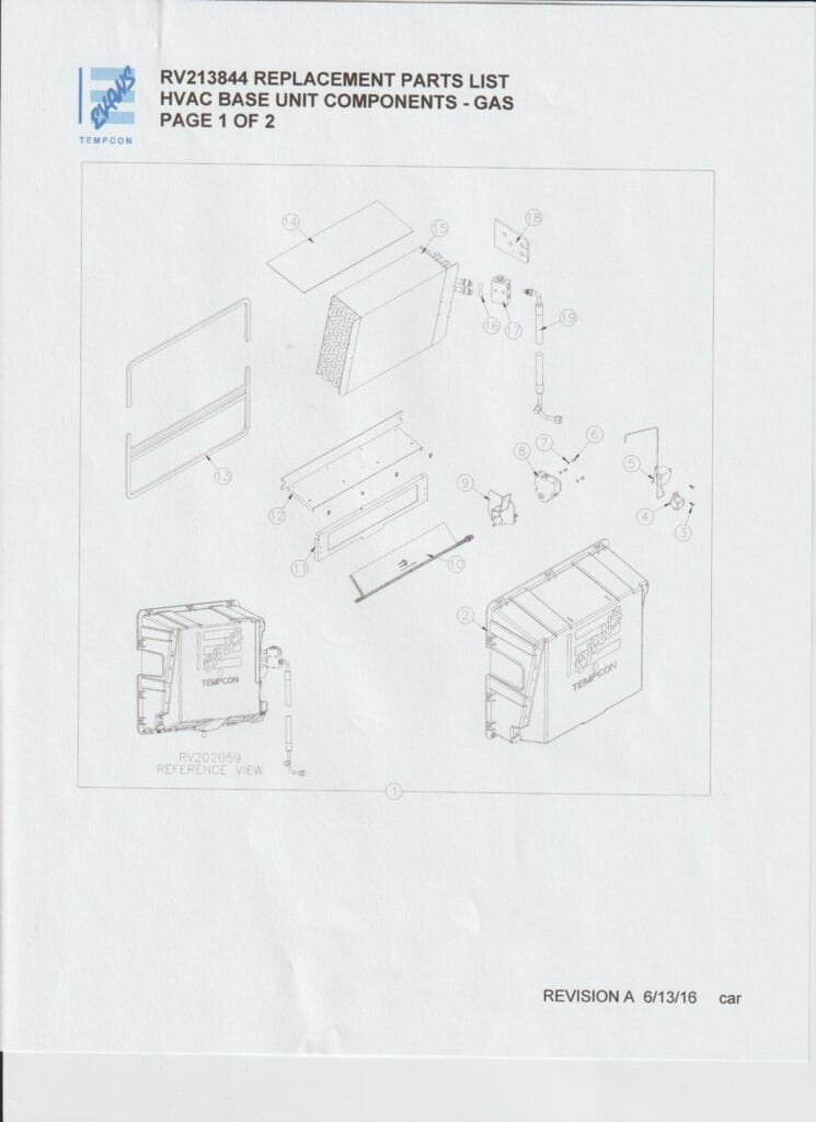 Spec Sheets (Evans Tempcon) Replacement Part Diagrams