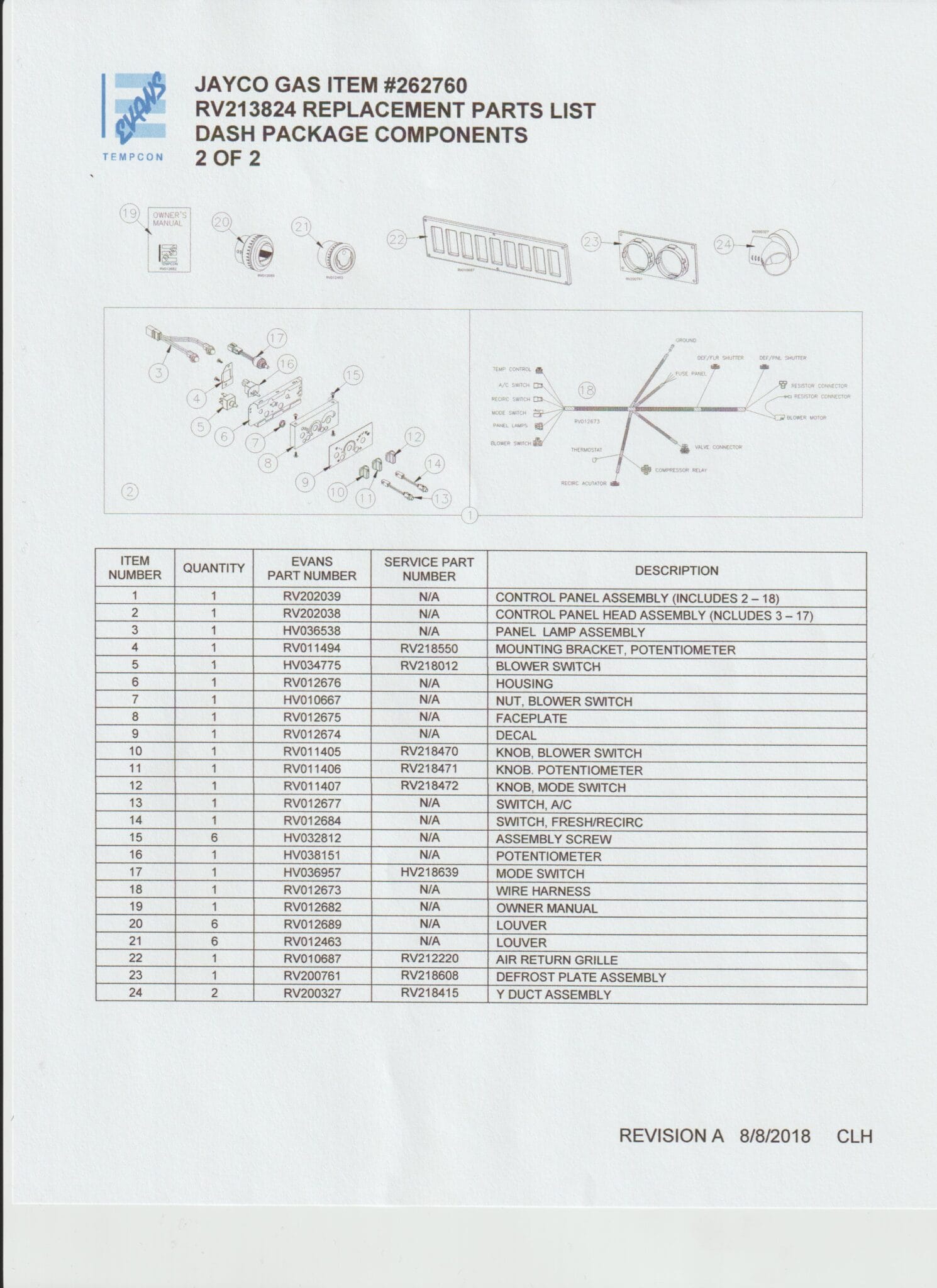 Spec Sheets (Evans Tempcon) Replacement Part Diagrams
